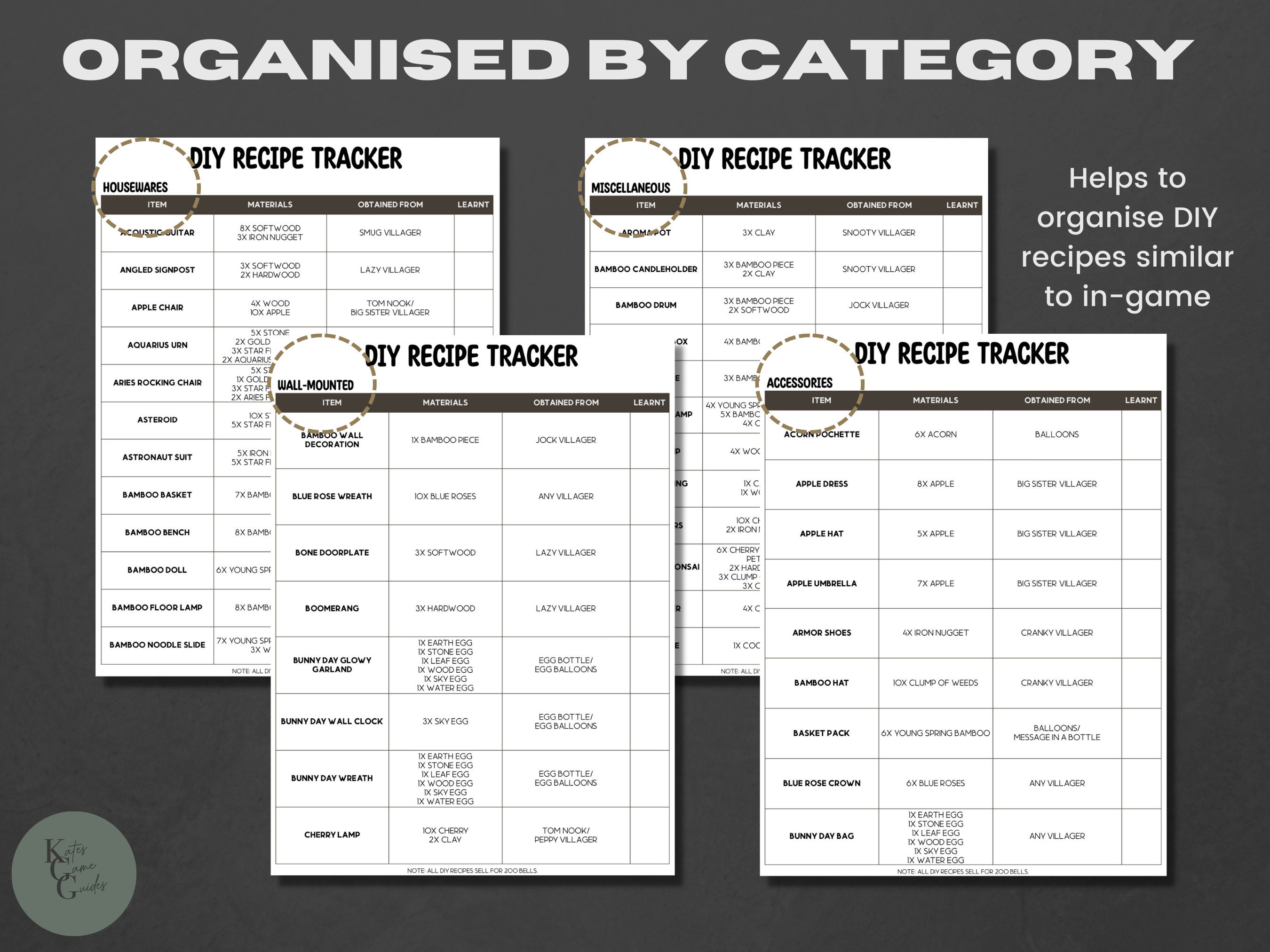 ACNH DIY Recipes Checklist | 2.0 Update | DIY Recipe List | Cooking Diy ...
