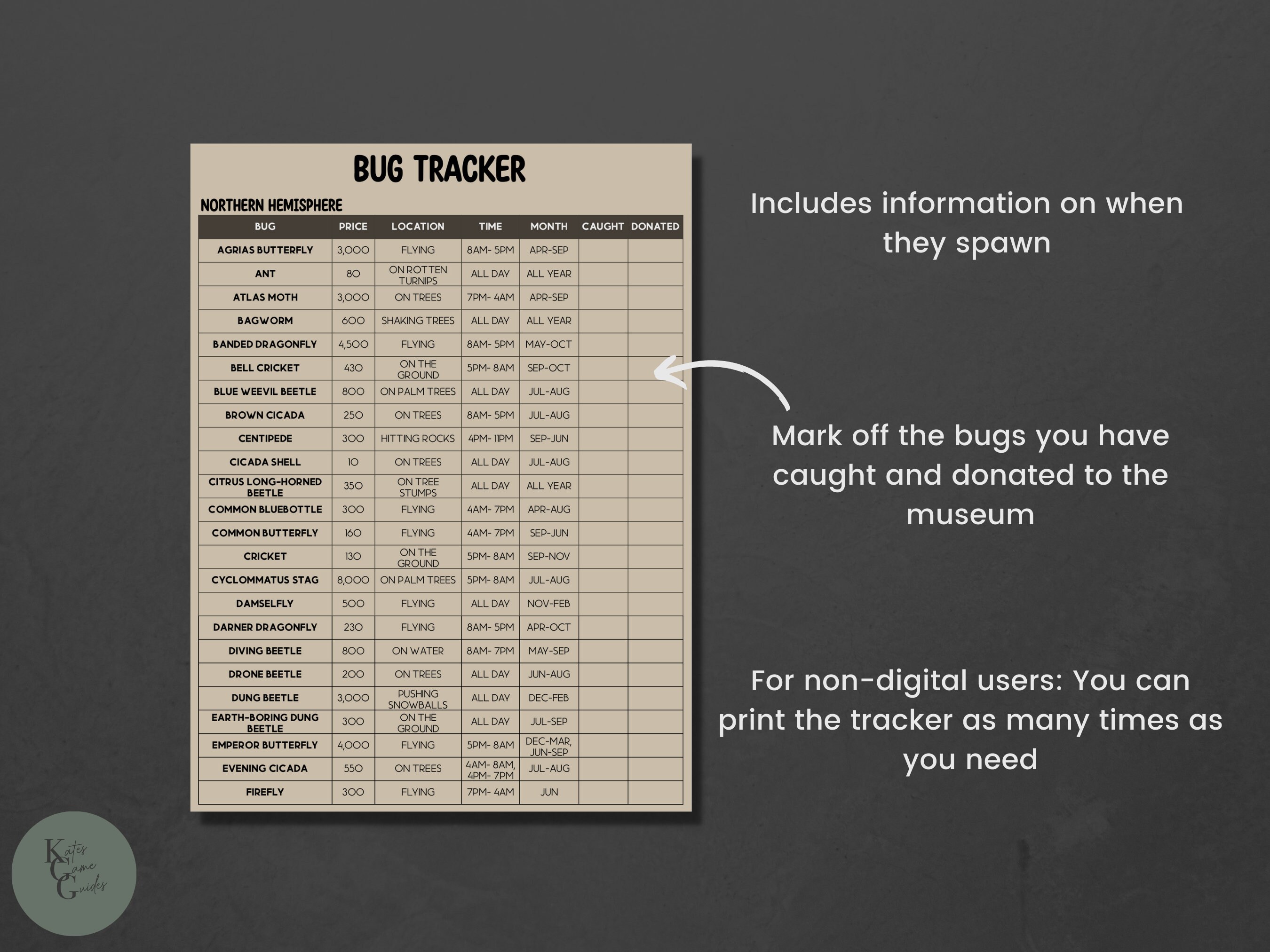 ACNH Bug Checklist 2.0 Update Bug Planner Bug Catalog - Etsy