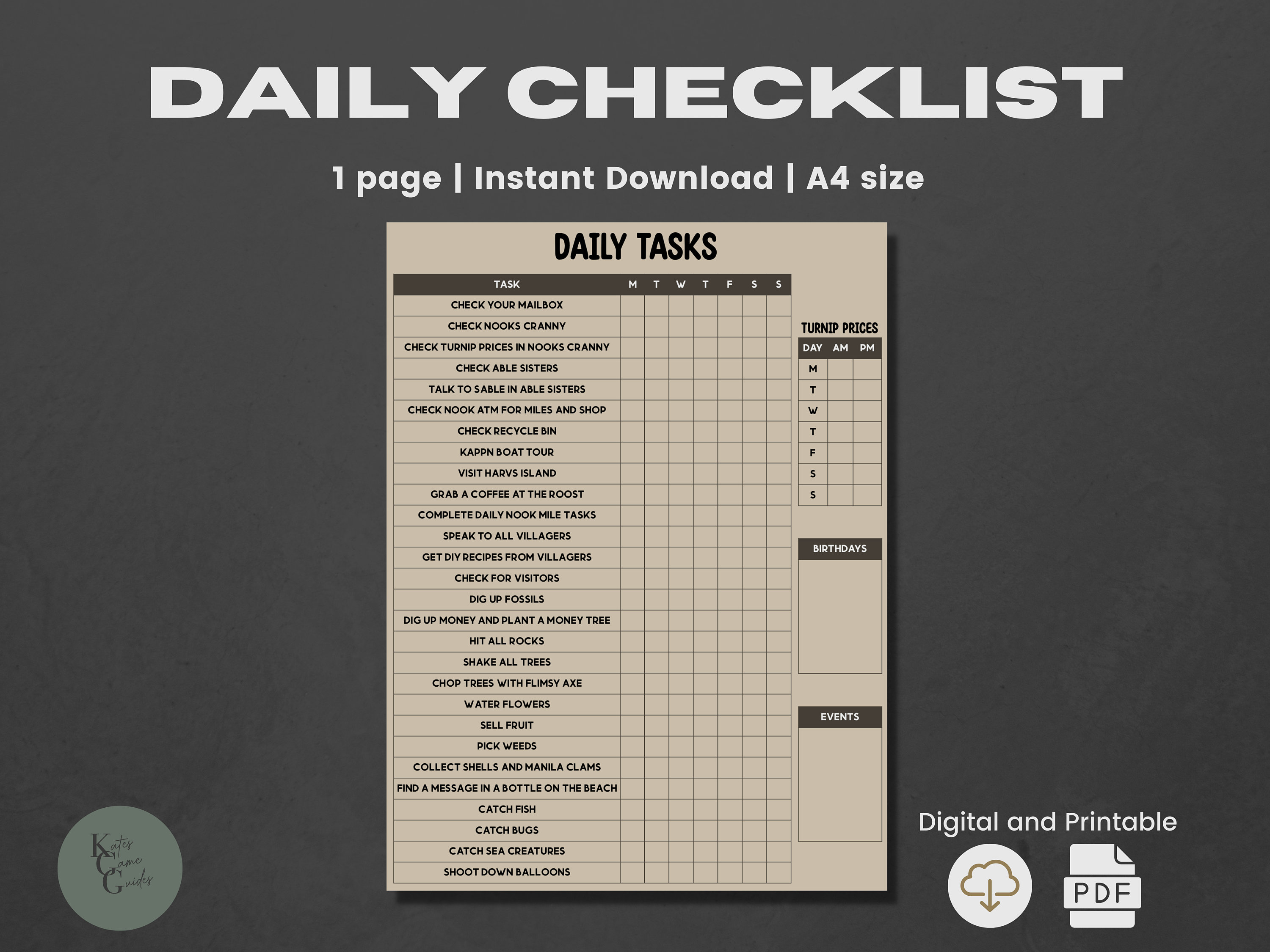 ACNH Daily Checklist | 2.0 Update | Daily Tracker | to Do List | Daily ...