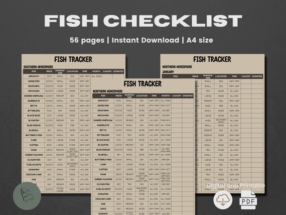 ACNH Fish Checklist 2.0 Update Fish Planner Fish Catalog - Etsy