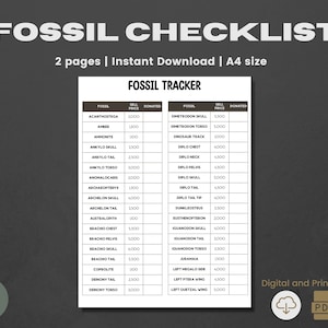 ACNH Fossil Checklist | 2.0 Update | Fossil Guide | Digital Fossil ...