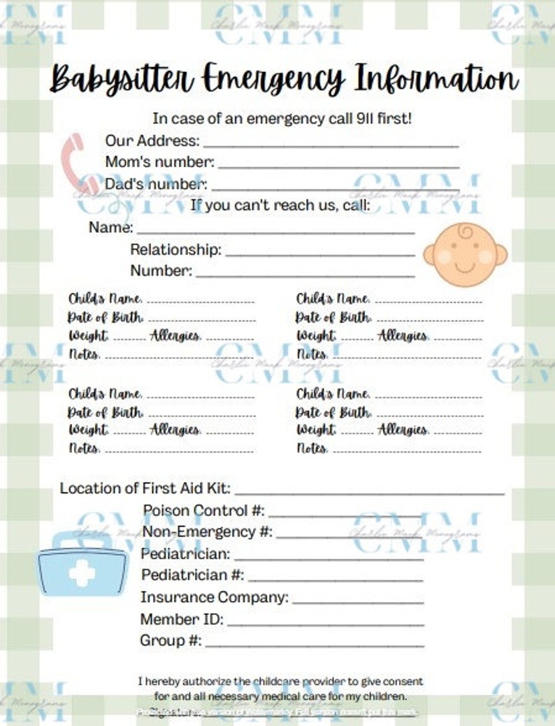 Babysitter Emergency Information Sheet - Etsy