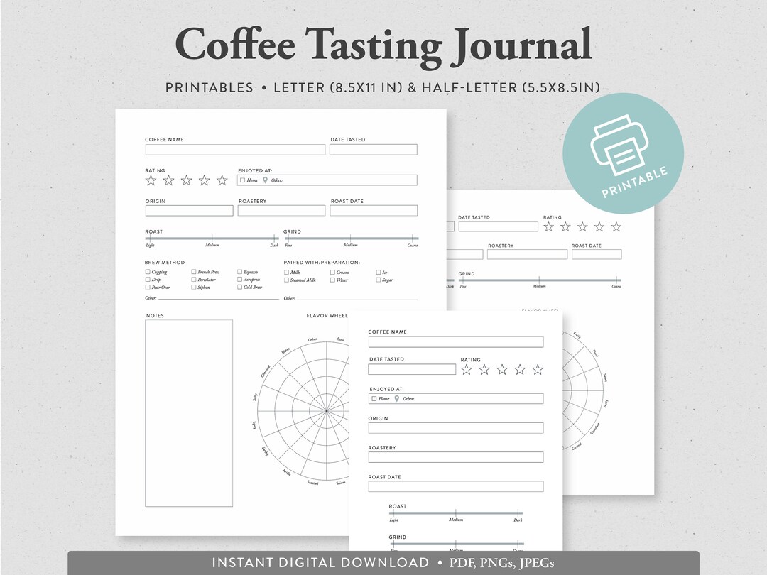 Printable Coffee Tasting Journal W/letter (8.5x11in) & Half-letter (5 ...