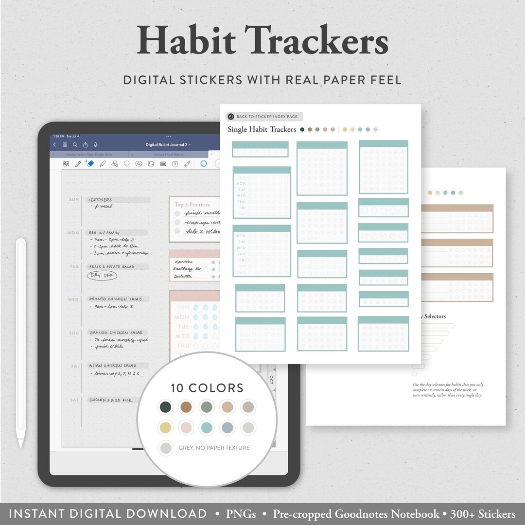 Habit Tracking Stickers | Digital Planner Sticker Book for Goodnotes ...