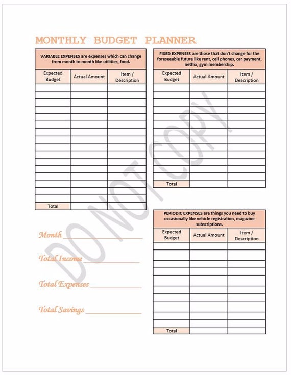 Fillable Editable Monthly Budget Planner Printable Budget | Etsy