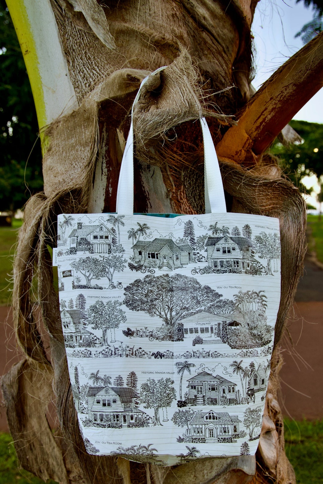 Hawaii Tote HNL Designs Manoa Houses + Ohia Lehua - Etsy