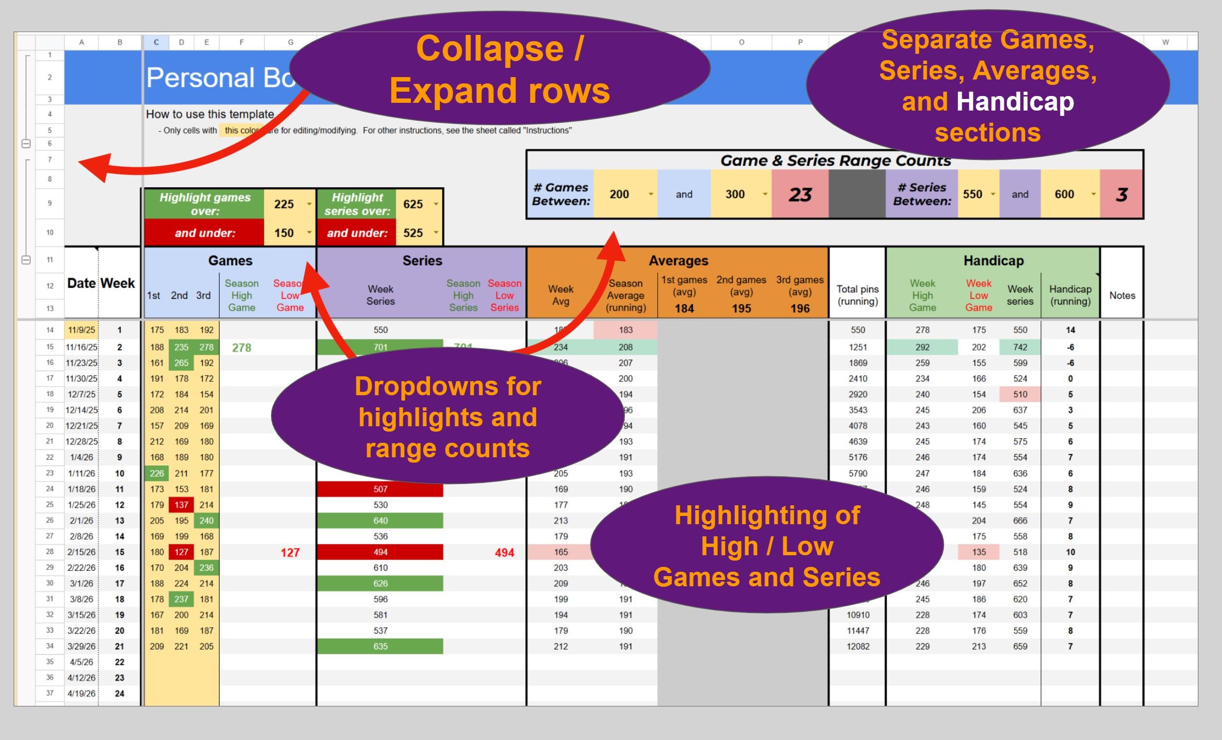 Bowling Score & Series Tracker – Google Sheets Bowling Log With ...