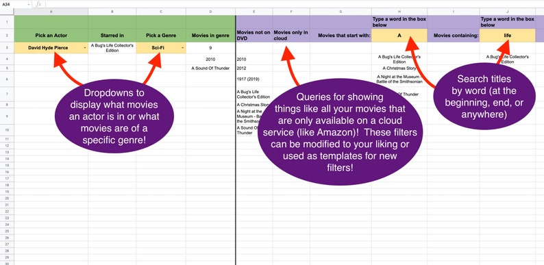 Movie Collection Tracker With Charts, Searches by Dropdowns, Pivot ...