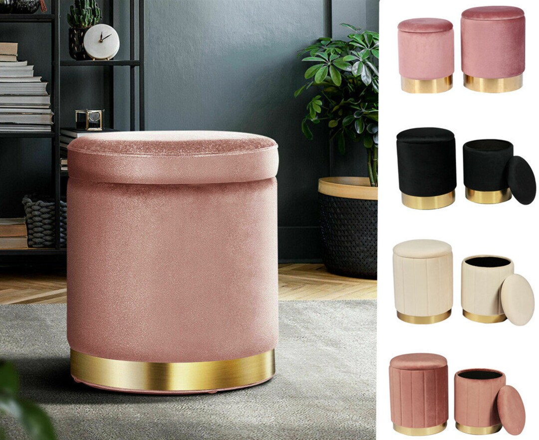 Set of Two Velvet Storage Stool to Matching Dressing Table in Velvet W ...