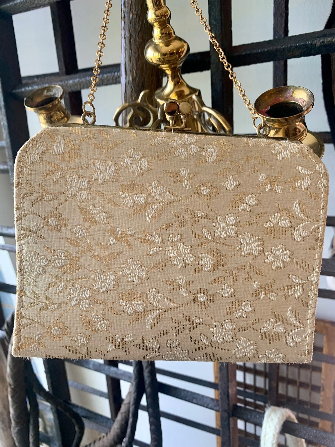 1960's Vintage Brocade Evening Bag - Snap Clasp Closure - Navy Blue ...