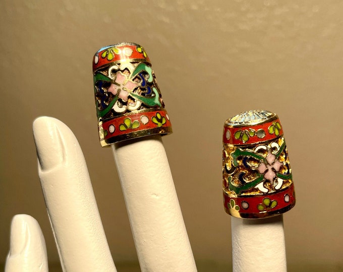 Cloisonne Thimbles Pair of Elaborate Cloisonne Vintage Thimbles Pink ...
