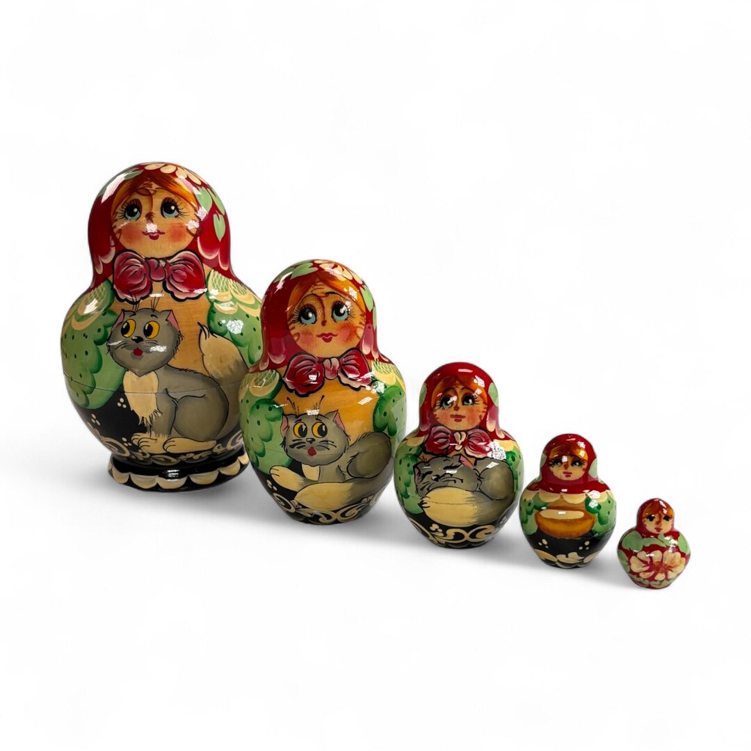 Russian Nesting Dolls Set of 5 - Colorful, Hand-painted Matryoshka Wood ...