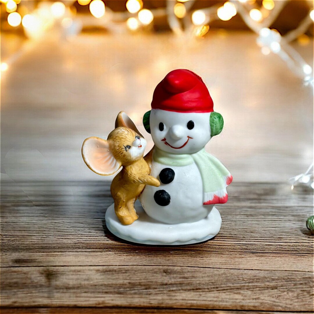 Vintage Snowman and Christmas Mouse. Homco, 1980s, Ceramic Snowman ...