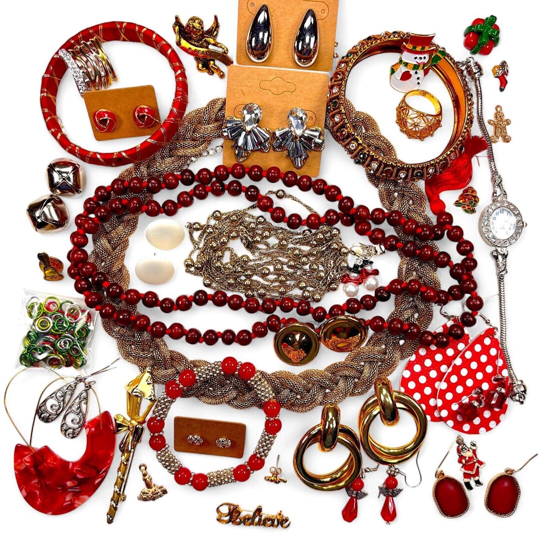 Assorted Vintage & New Holiday Jewelry Plus Craft Iems - Christmas Grab ...