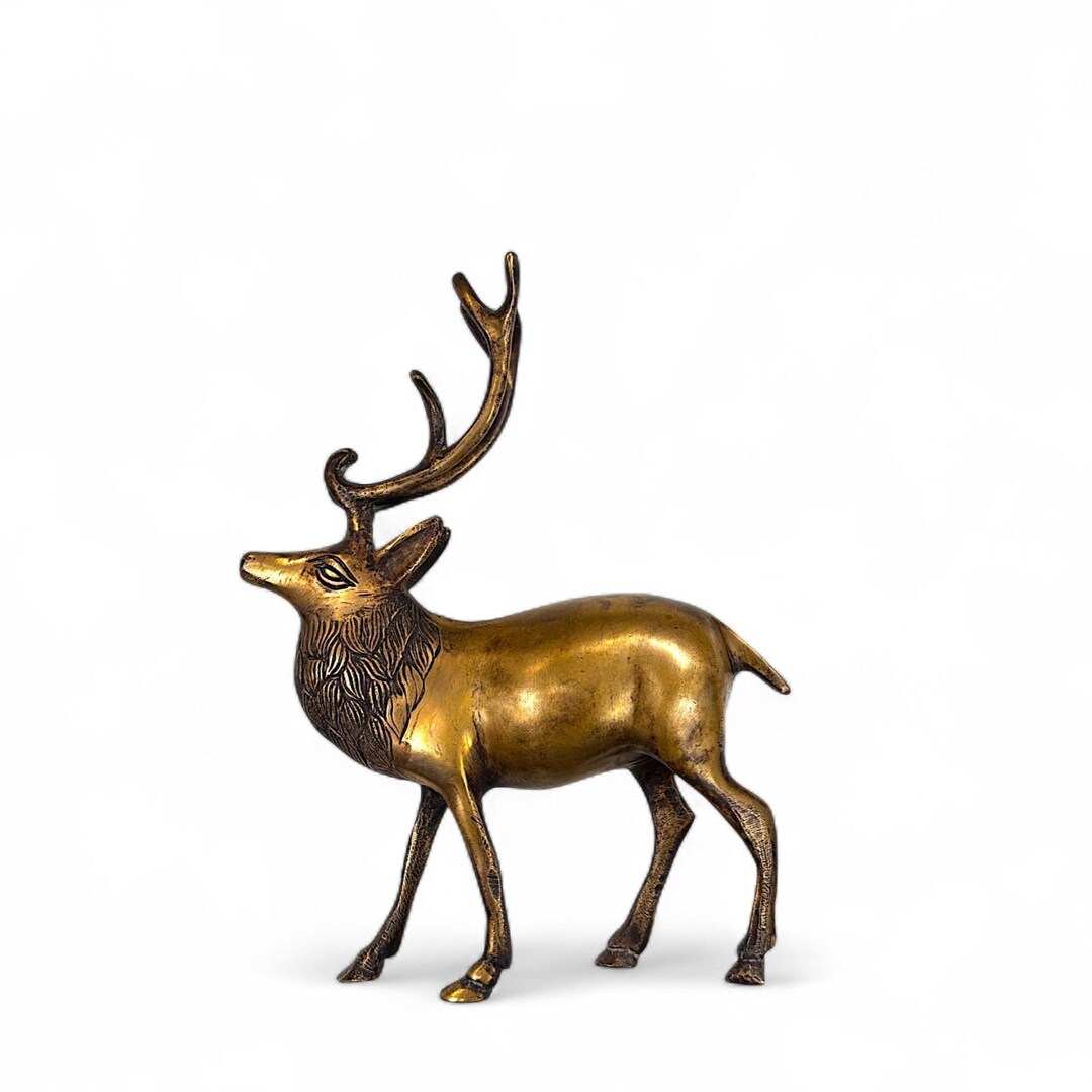 Vintage Brass Deer Figurine - Large MCM Stag Statue - Rustic Home Decor ...