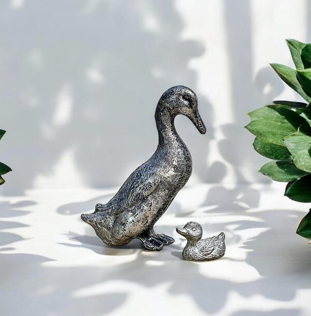 Miniature Pewter Duck Figurines. Vintage Duck and Duckling Mini ...