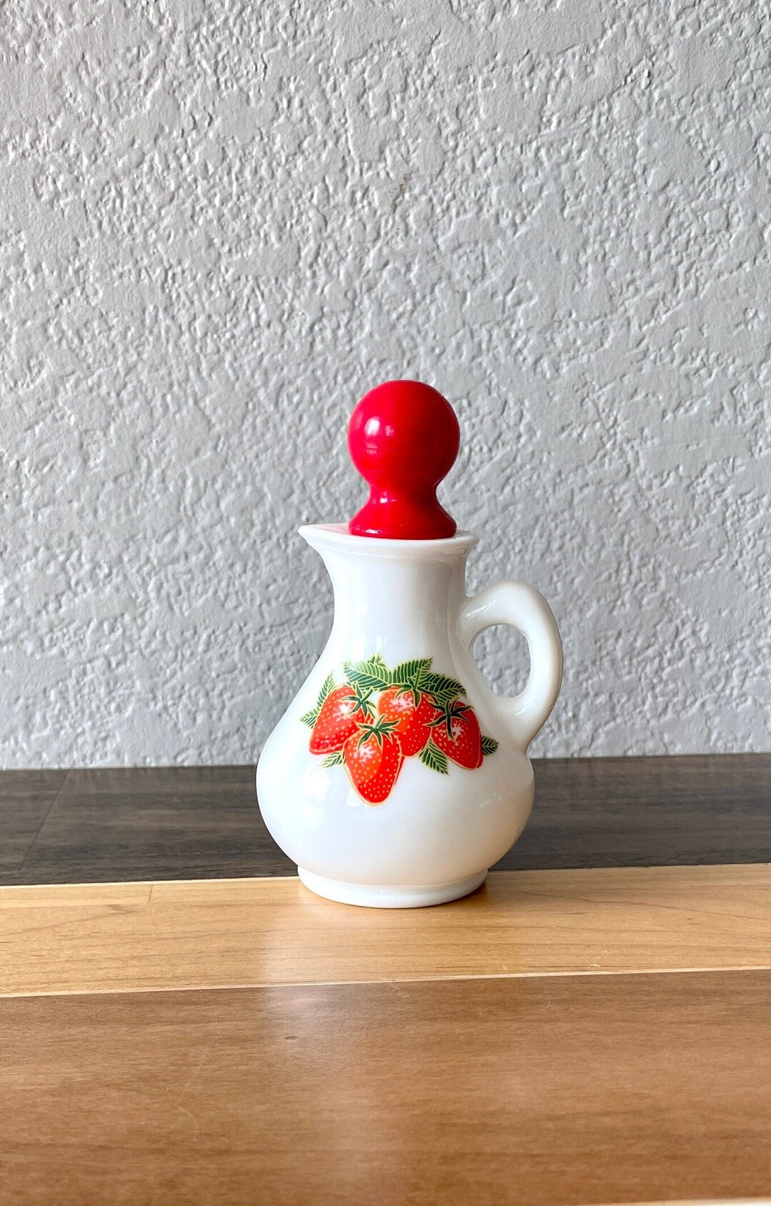 Mini Glass Bottle or Pitcher. Avon, Strawberries and Cream, Milk Glass ...
