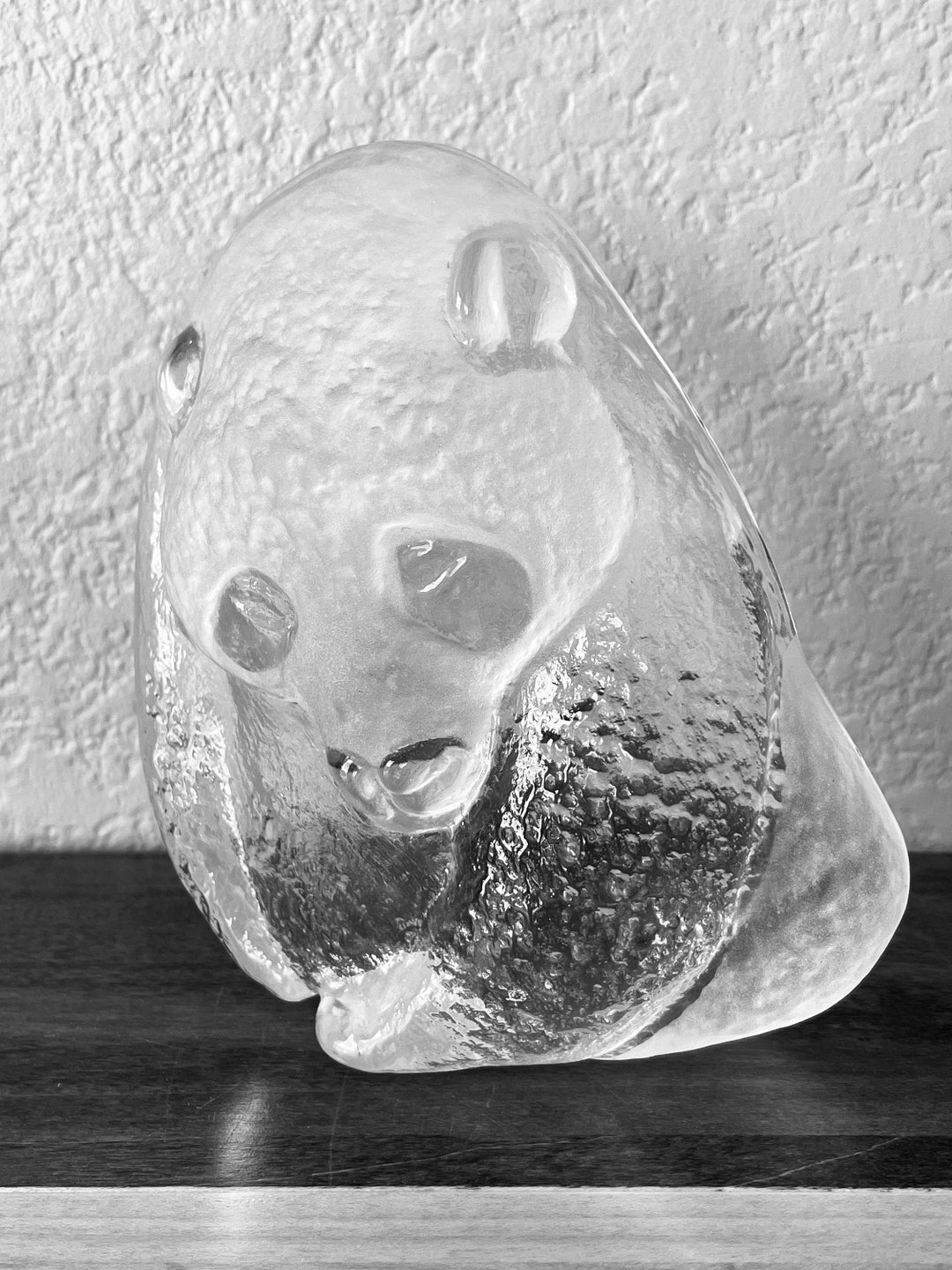 Glass Panda Bear Paperweight. Viking Art Glass Sculpture Vintage Clear ...