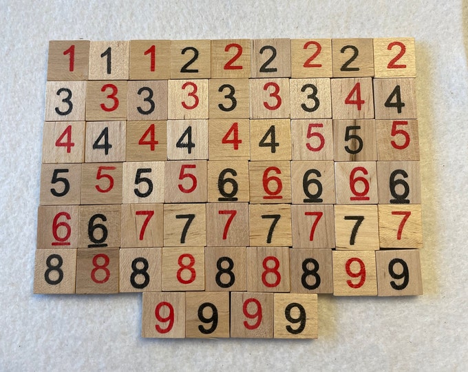 Wooden Number Scrabble Like Tile Set! 58 Vintage Wood Numbers in Red ...