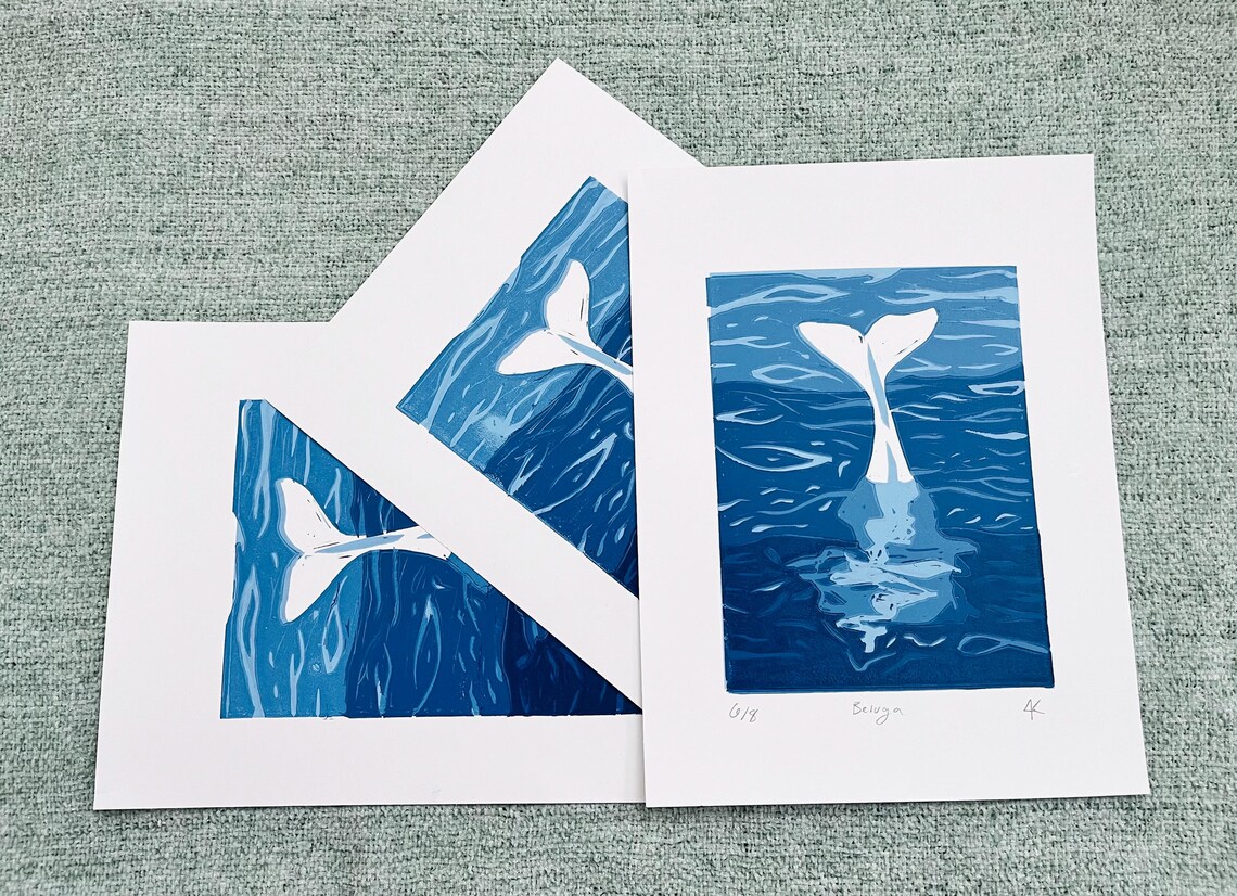 Beluga Whale Linocut Print - Etsy