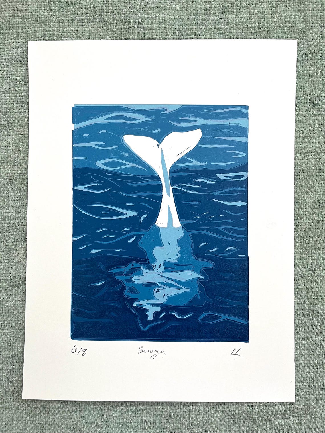Beluga Whale Linocut Print - Etsy