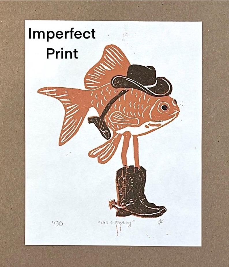 He’s a Cowboy Linocut Reduction Print - Etsy
