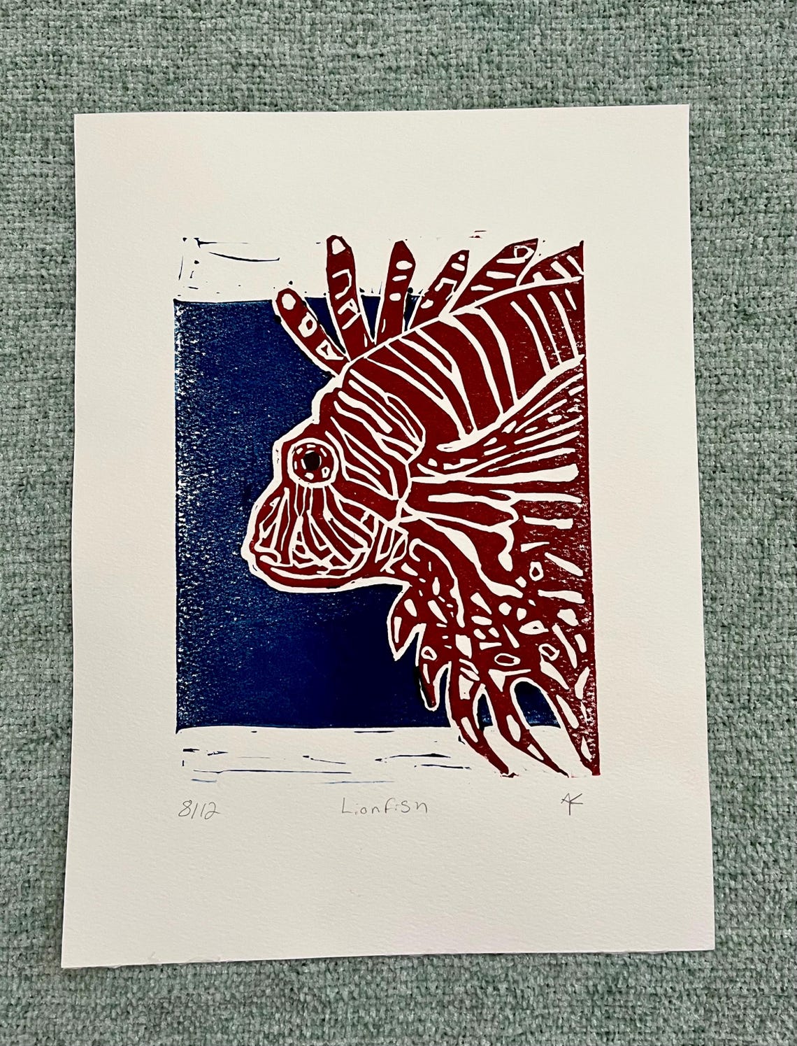 Lionfish Original Linocut Print / Costal Home Decor - Etsy