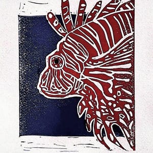 Lionfish Original Linocut Print / Costal Home Decor - Etsy