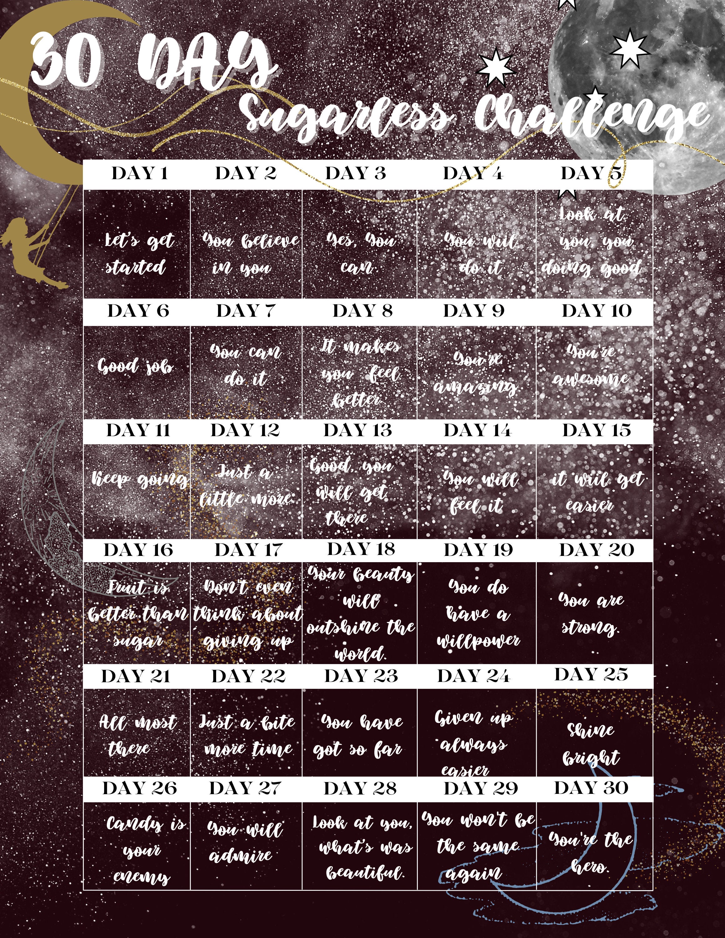 30 Challenge.challenge Sugar Free.sugarless Calendar - Etsy