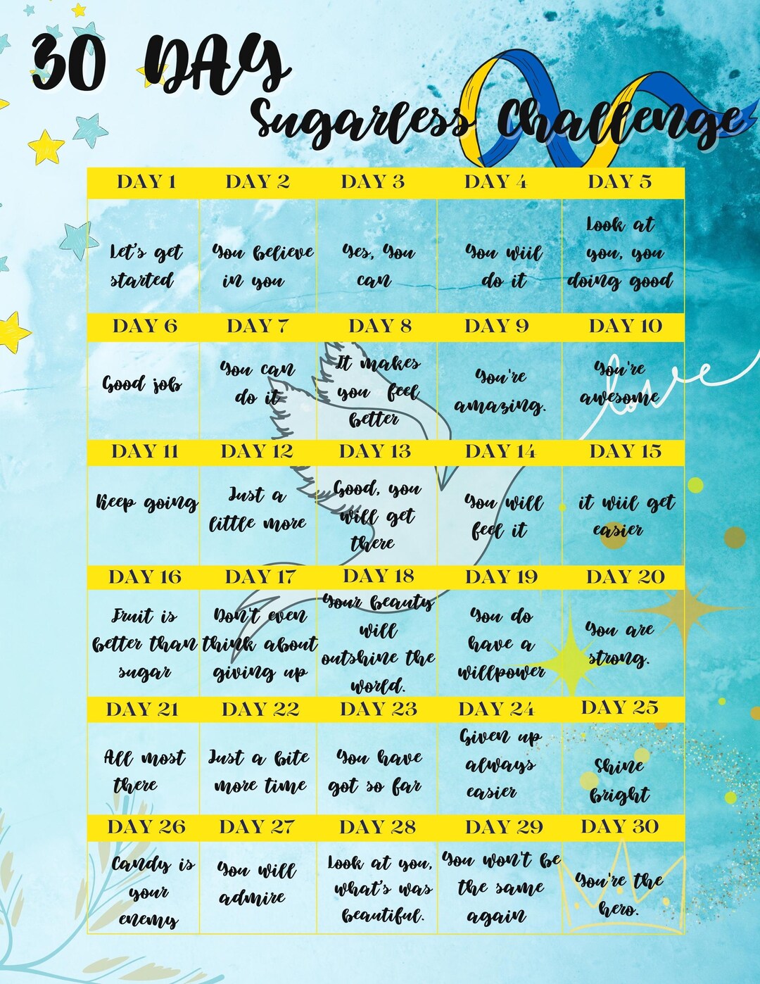 30 Challenge.challenge Sugar Free.sugarless Calendar - Etsy