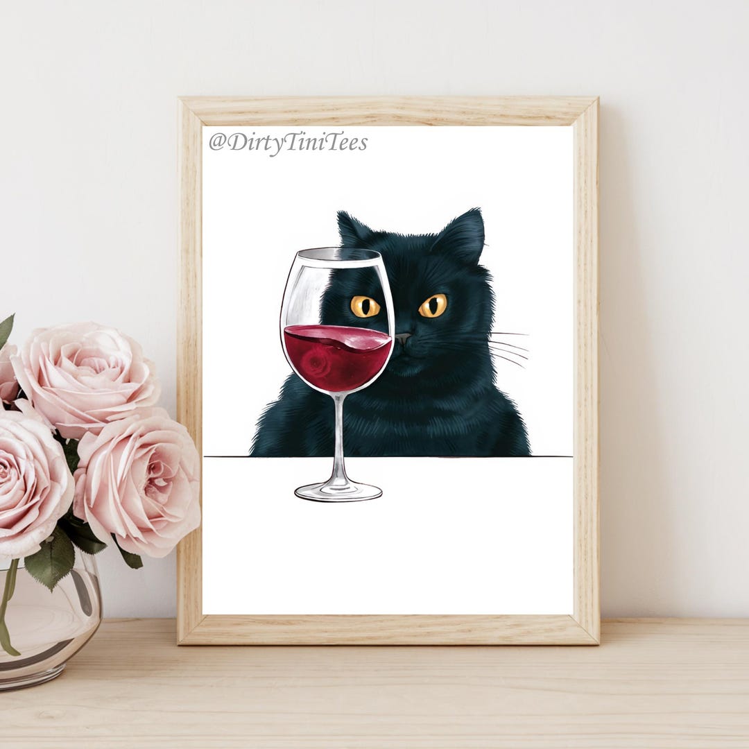 Black Cat Red Wine Art Print: Gallery Wall Decor (digital Download) - Etsy