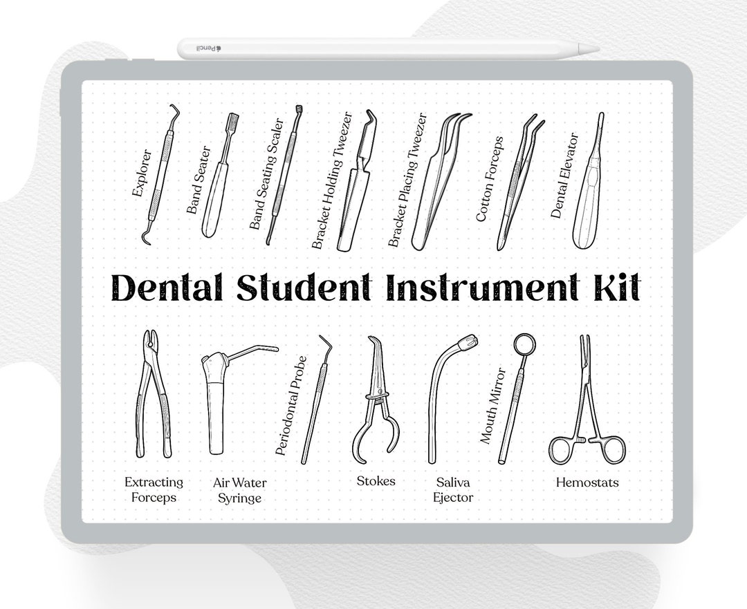 19 Dental Student Basic Instrument Kit Digital Sticker, Medical Student ...