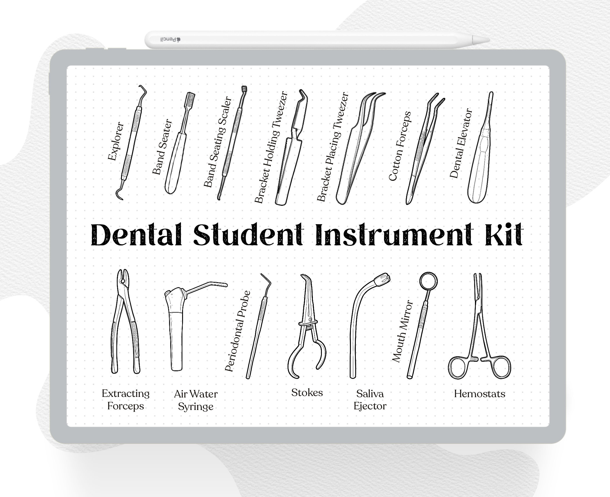 19 Dental Student Basic Instrument Kit Digitaler Aufkleber, Notizen für ...