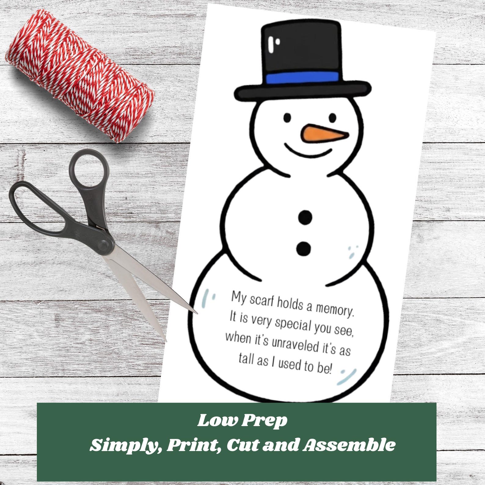 Snowman Height Keepsake Craft • Printable Memory Scarf Activity • Low ...