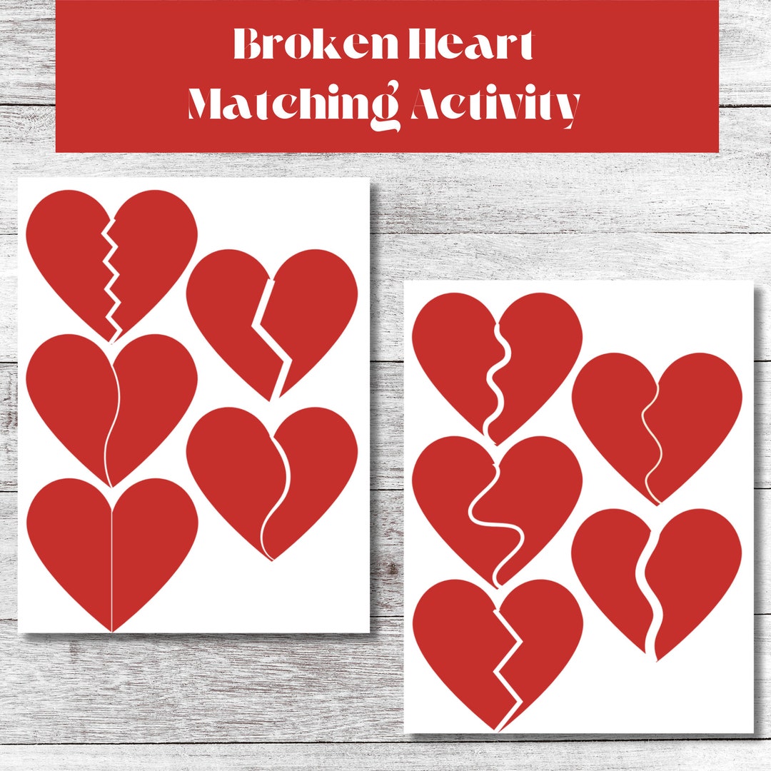 Broken Heart Matching Activity Valentine's Day Heart Game Instant ...