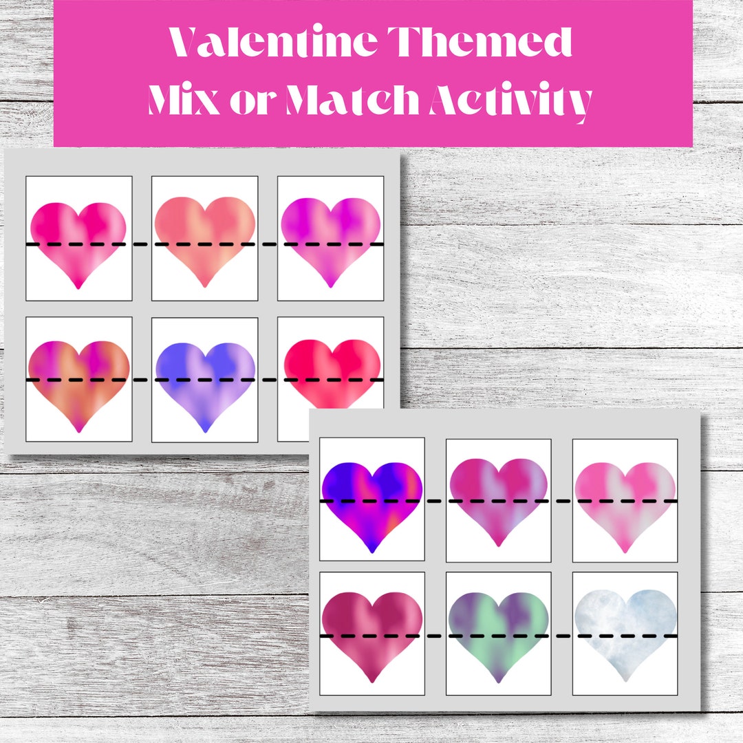 Valentine Printable Activity| Mix or Match Heart Game| Instant Download ...