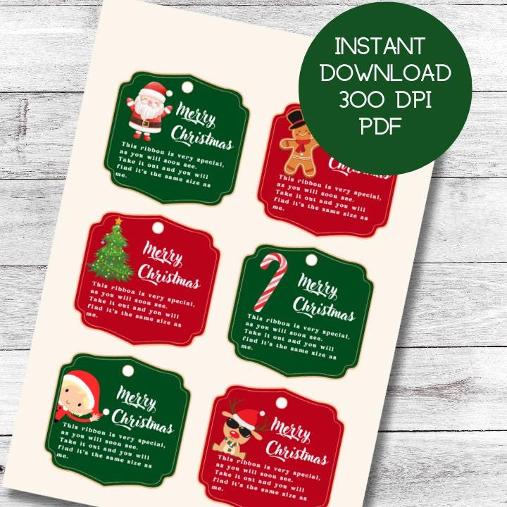 Christmas Ribbon Height Ornament Tag: Keepsake Gift (instant Download ...