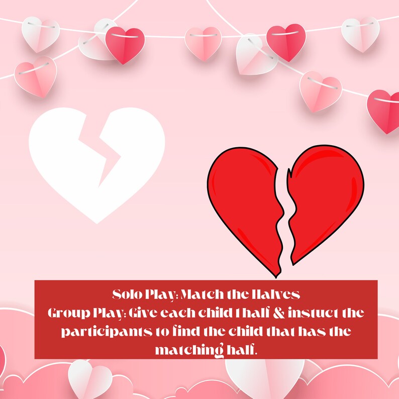 Broken Heart Matching Activity| Printable Valentine's Day Heart Game ...