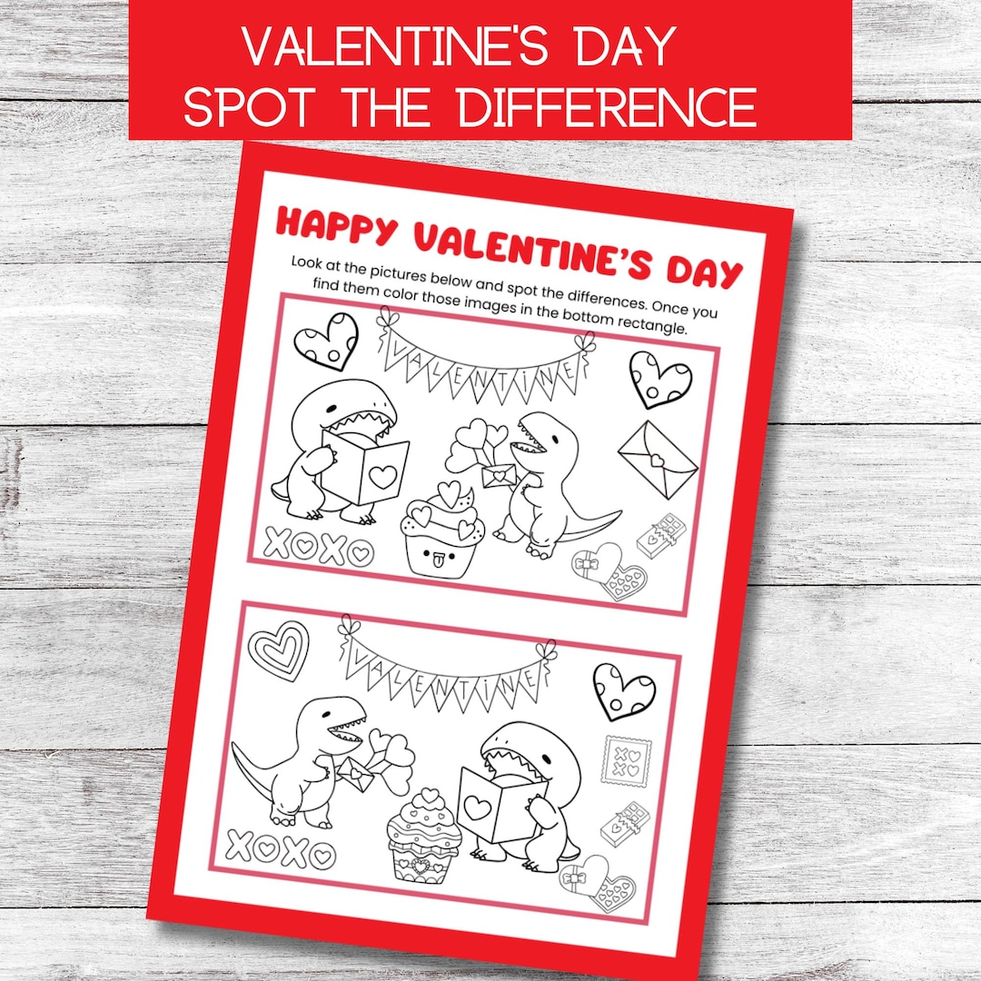 Valentine's Day Spot the Difference Worksheet (instant Download) - Etsy