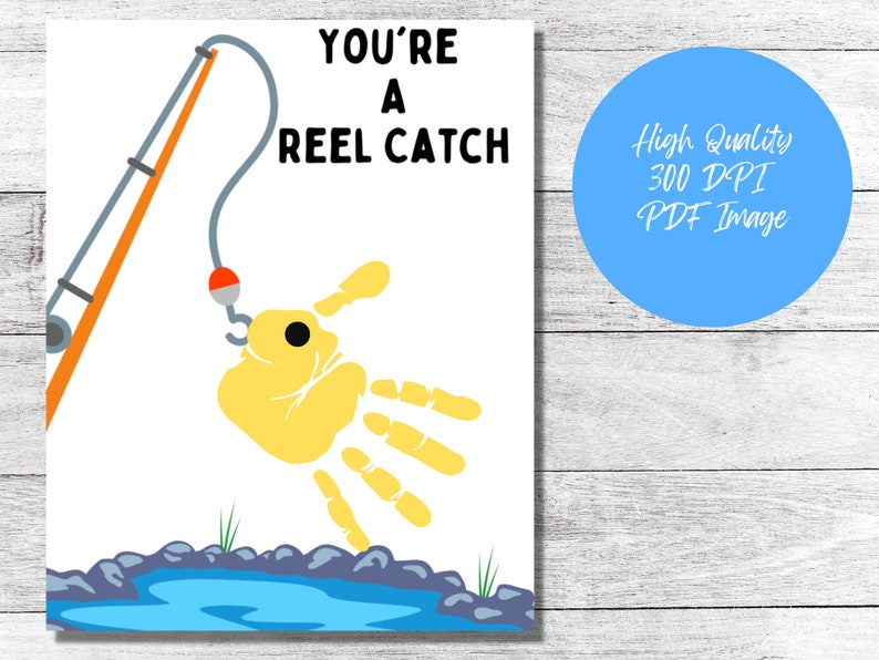 Father's Day Fishing Themed Handprint Art: 'reel Catch' DIY Gift (PDF ...