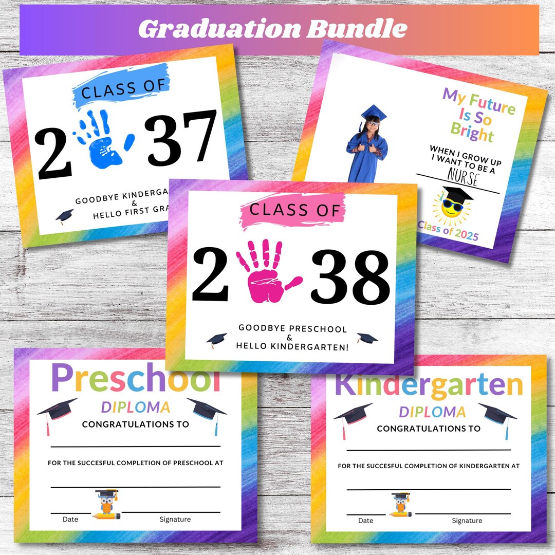 Preschool & Kindergarten Graduation Bundle: Diploma, Handprint Craft ...
