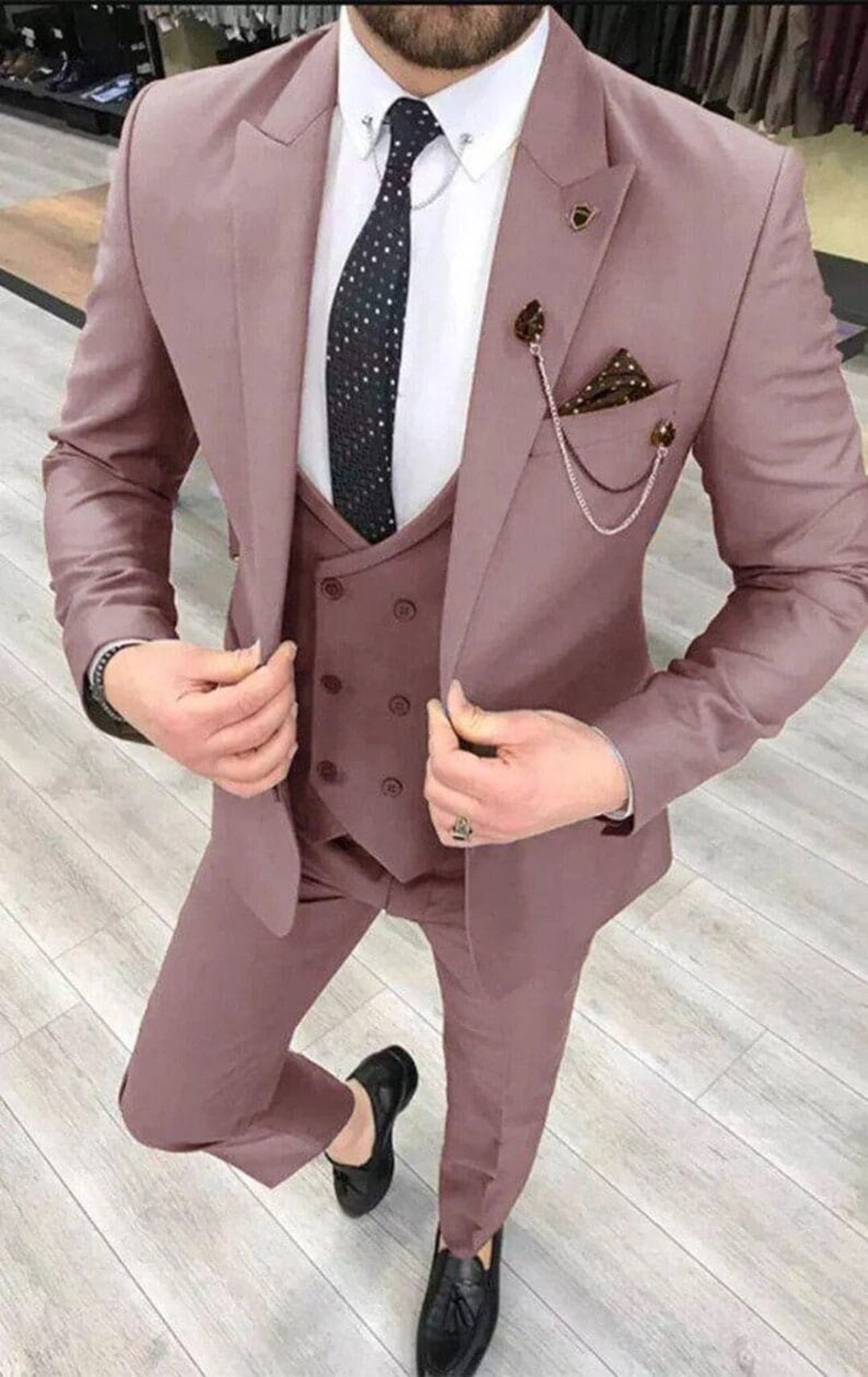 Suits for Men Dusty Rose, Men Suits 3 Piece, Slim Fit Suits, One Button ...