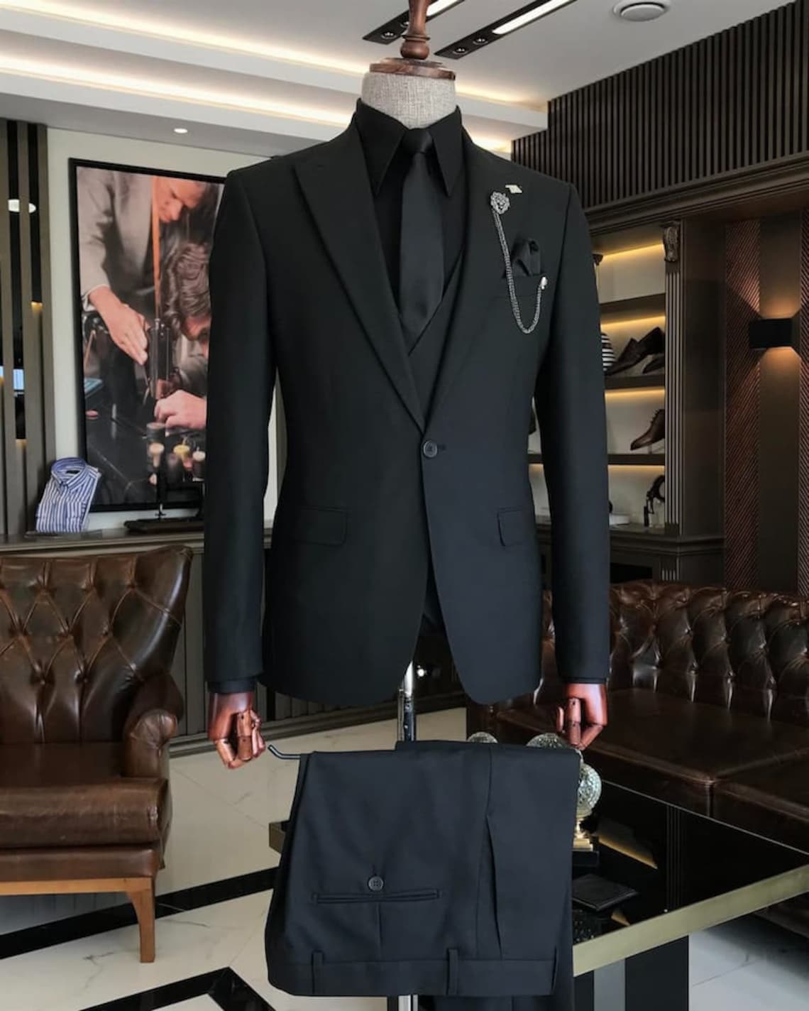 Men Bespoke Black Slim-fit Italian Cut Suit for Men Mens Suit Black 3 ...