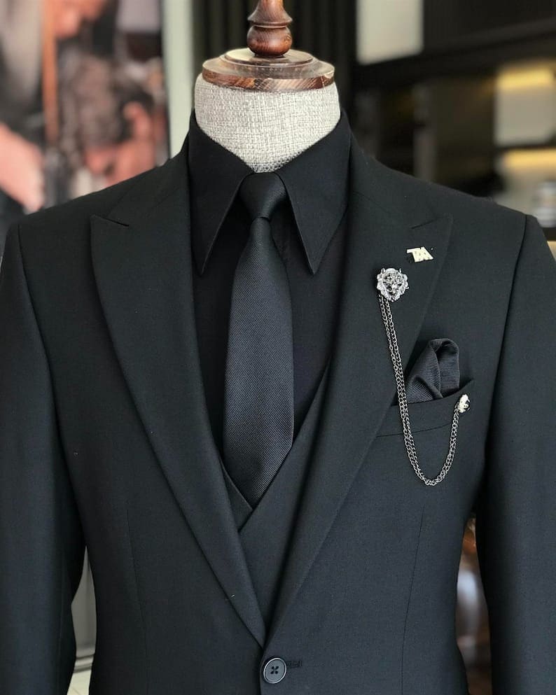 Men Bespoke Black Slim-fit Italian Cut Suit for Men Mens Suit Black 3 ...