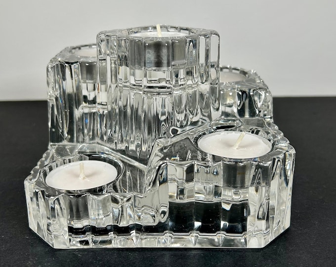 Retired Vintage Heavy Partylite Crystal Castle 5 Tier Tea Light Candle ...