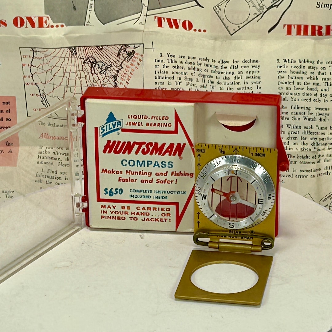 Vintage Silva Huntsman Compass With Original Box and Instruction Poster ...