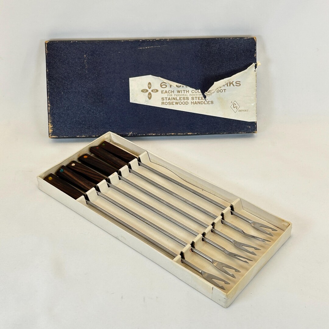 Vintage Fondue Forks: Rosewood Handles, Colored Dot Set, Made in Japan ...