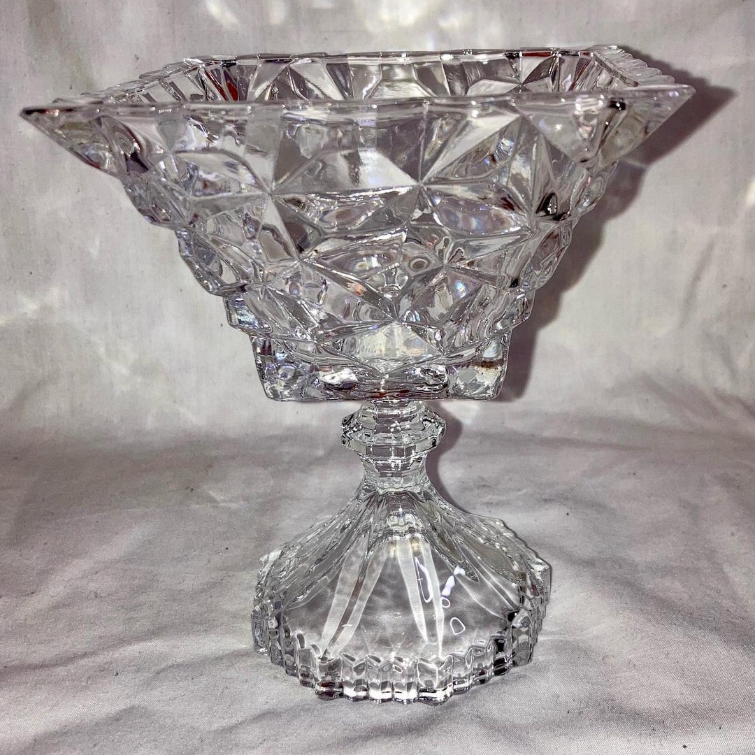 Vintage Pressed Glass Compote: Square Footed Candy Dish - Etsy