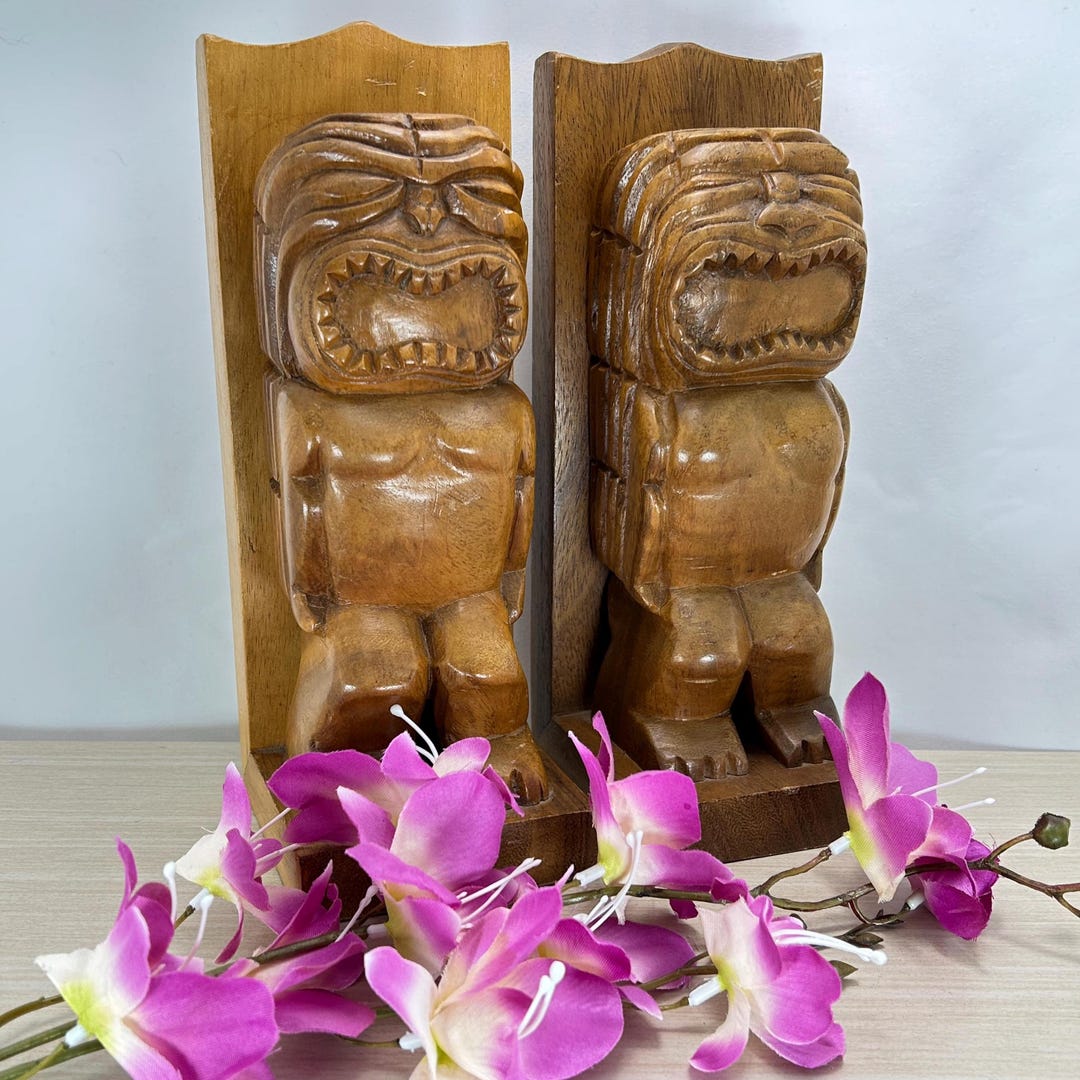 Hand-carved Tiki God Bookends Vintage Hawaiin Statues Māori Mythology ...