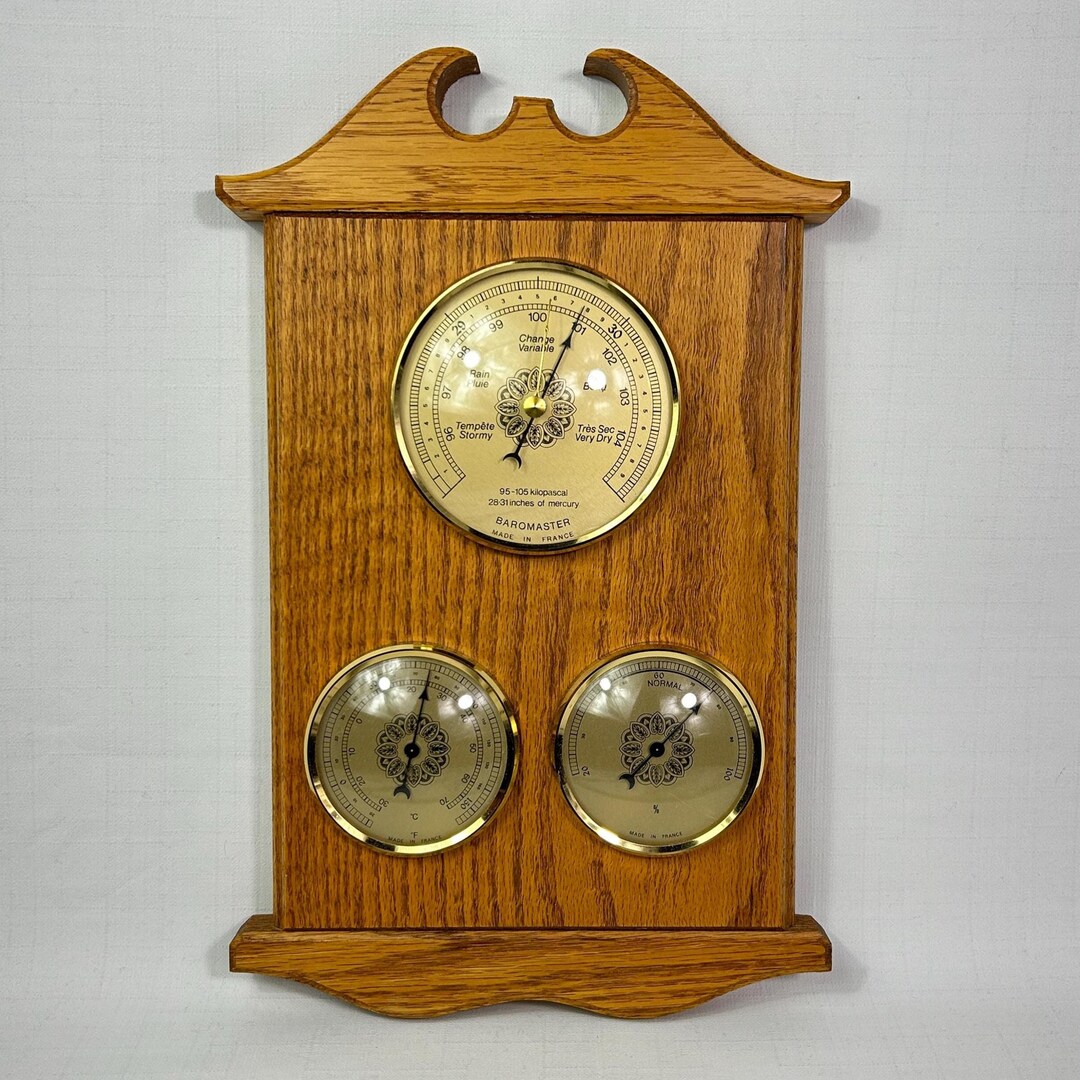 Vintage French Baromaster: Wooden Wall Barometer Thermometer French ...